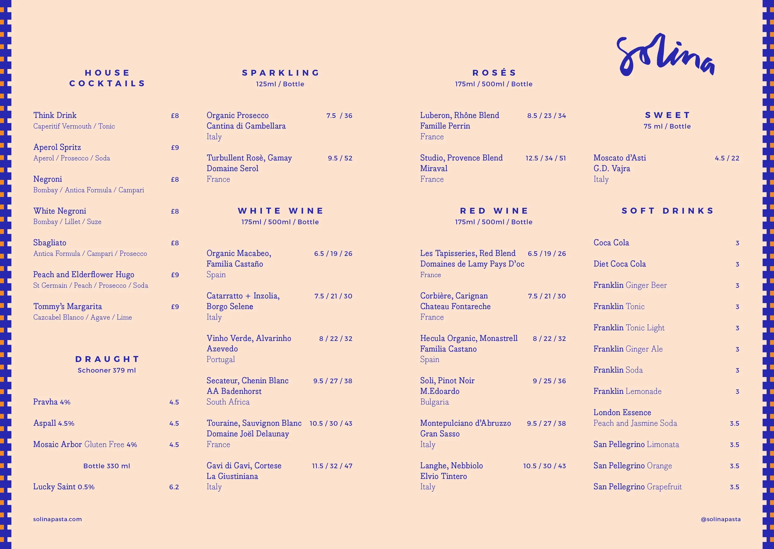 DRINKS — Solina Pasta