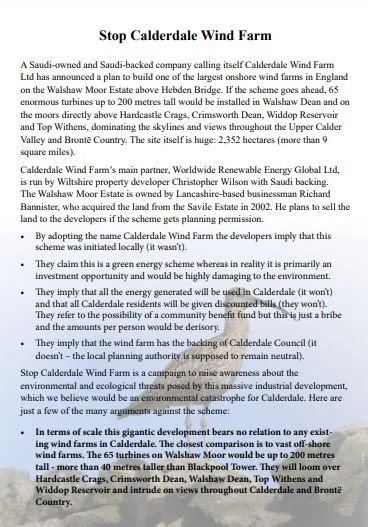 Our Campaign — Stop Calderdale Wind Farm