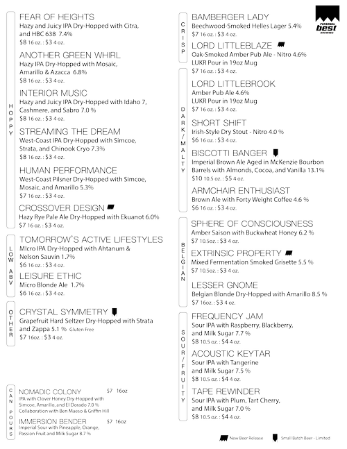 Menus — Personal Best Brewing