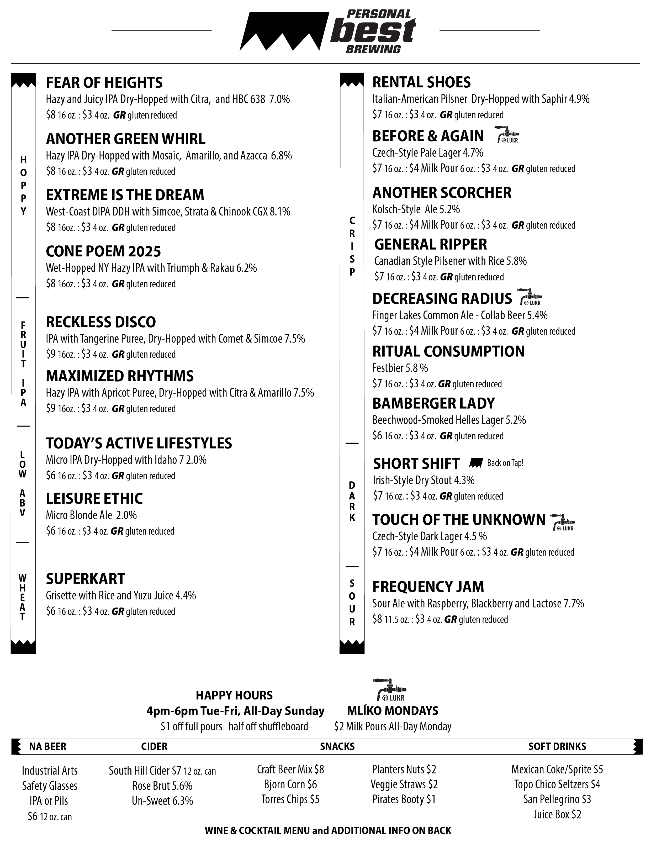 Menus — Personal Best Brewing