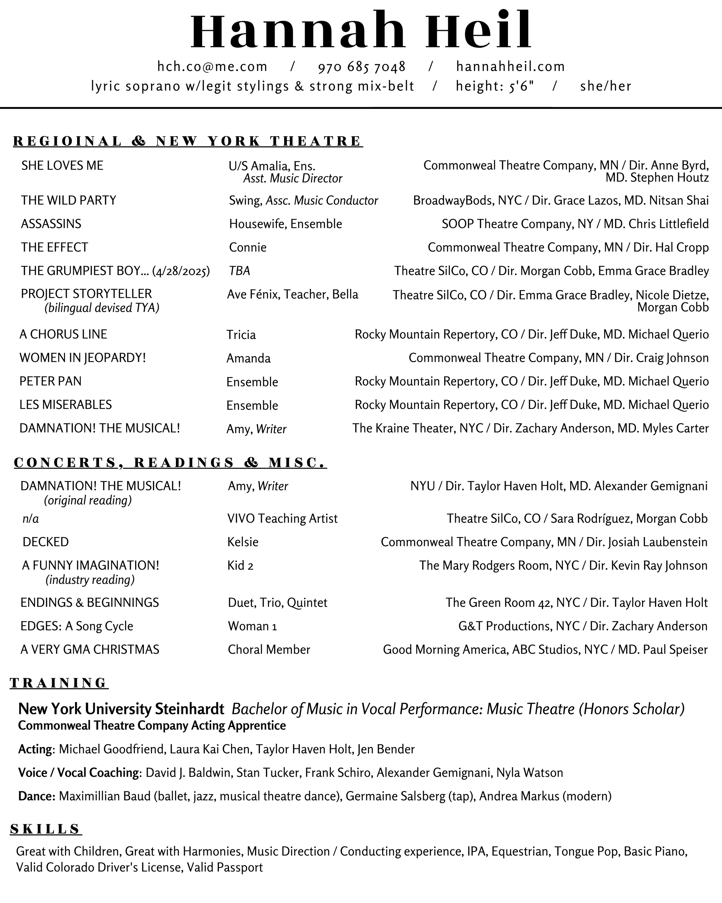 Hannah Heil — Musical Theatre Performer - Resume