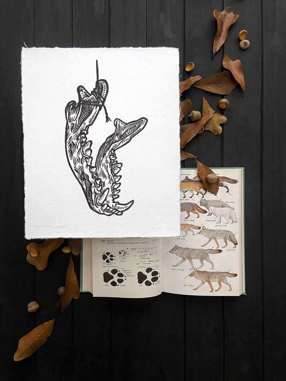 Linocut — Beastie and Bone