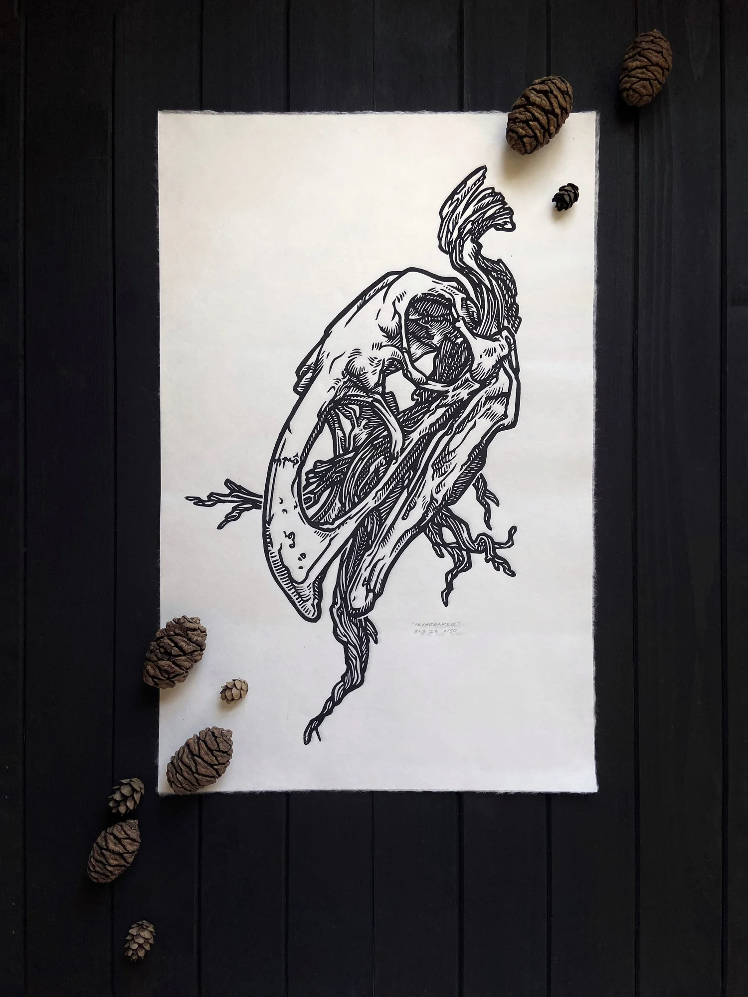 The Old Growth Limited Edition Linocut Print — Beastie and Bone