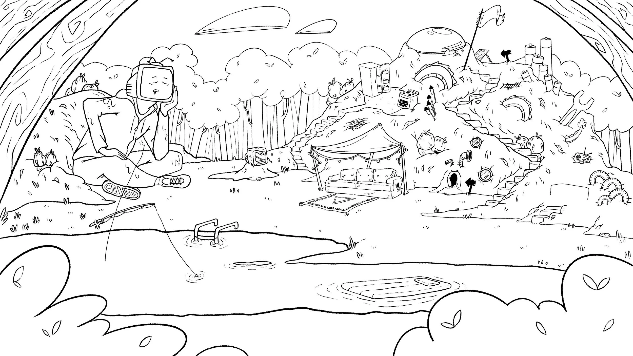 Trash Mountain & Friends — paynterly illustration