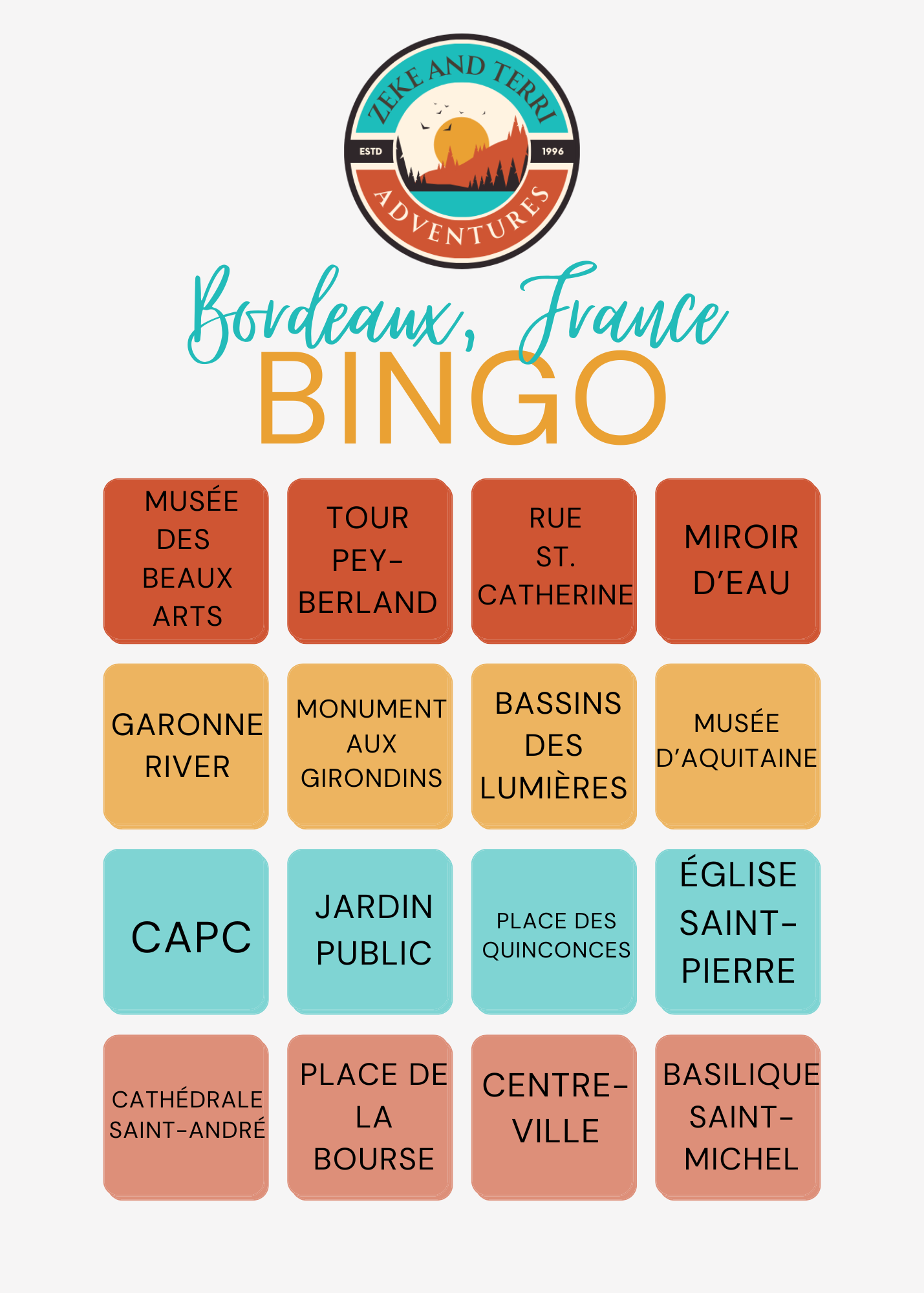 Bingo Card - Bordeaux, France (French) — Zeke and Terri