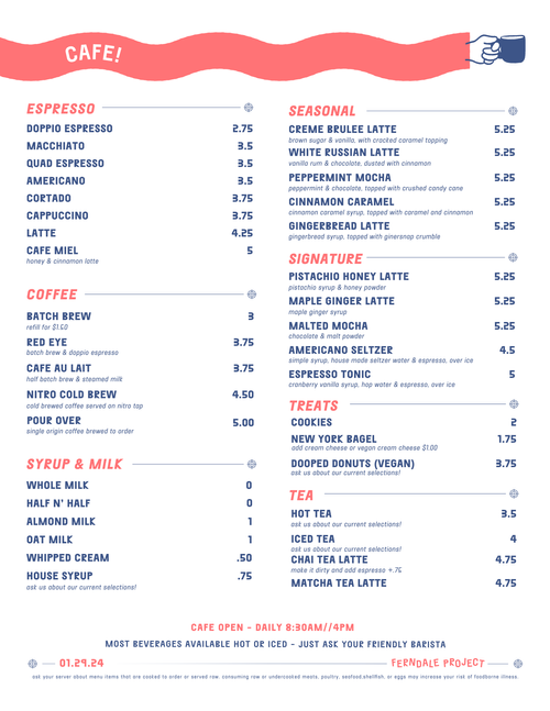 CAFE MENU — Ferndale Project
