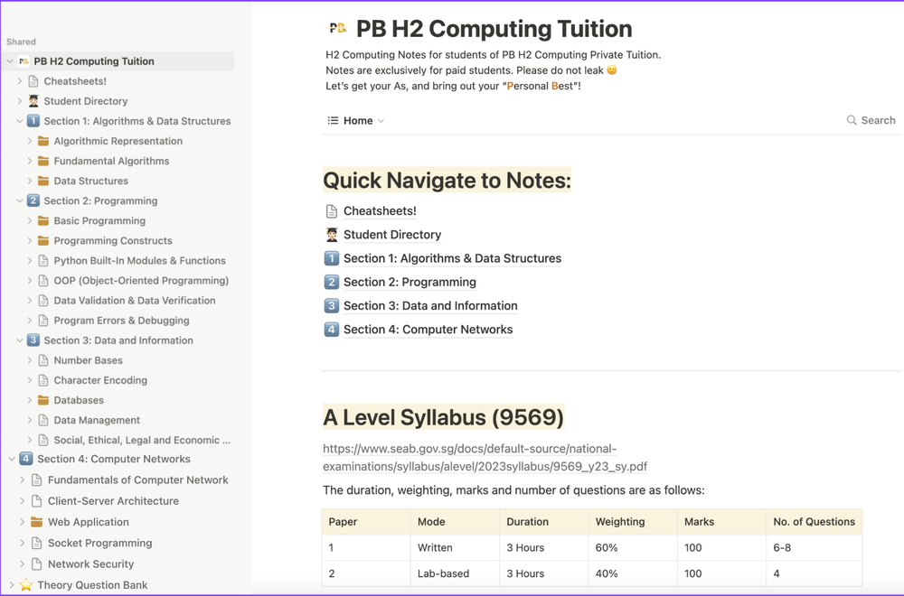 PB H2 Computing Tuition