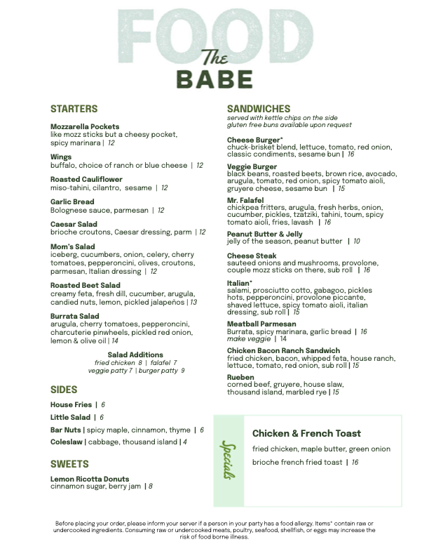 Menu — The Babe Salem