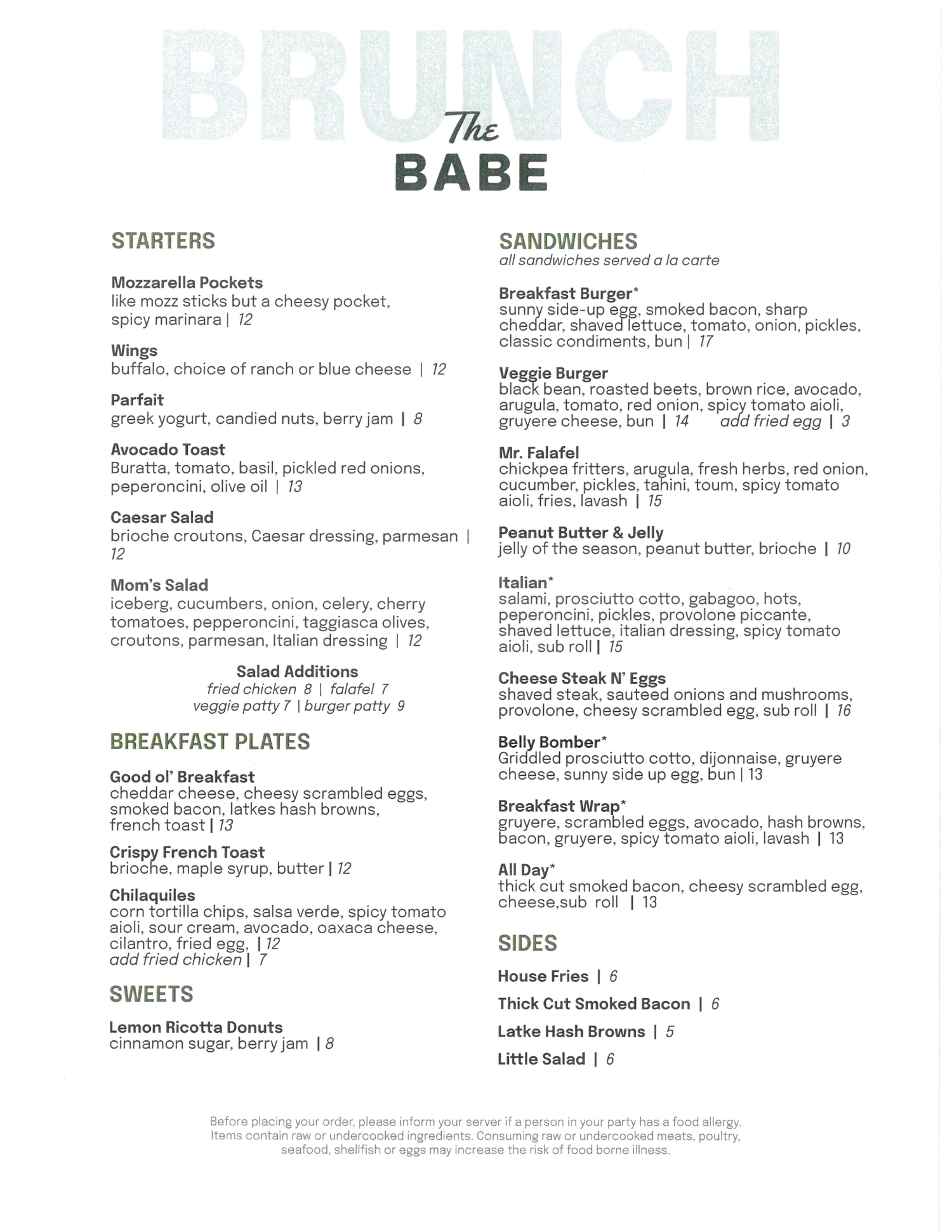 Menu — The Babe Salem