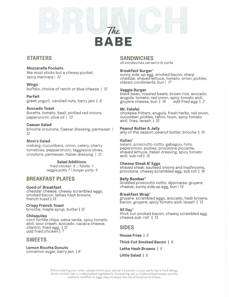 Menu — The Babe Salem