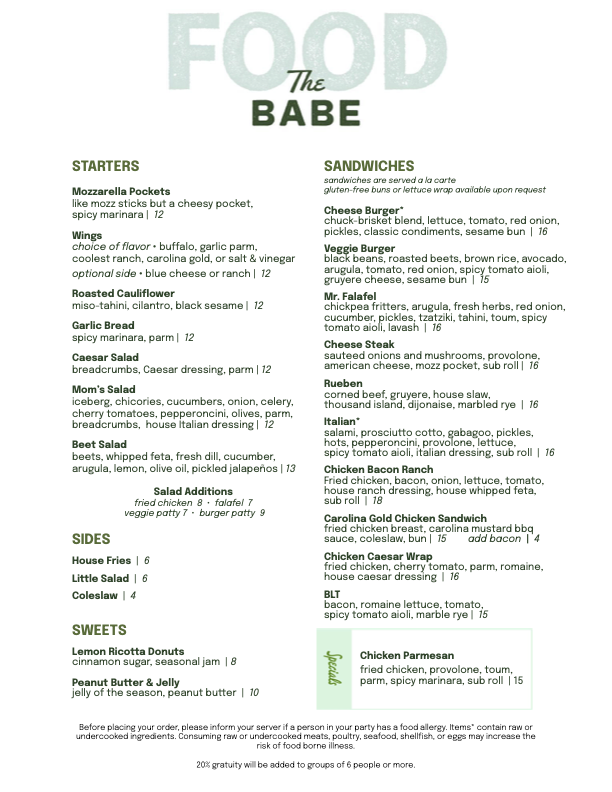 Menu — The Babe Salem