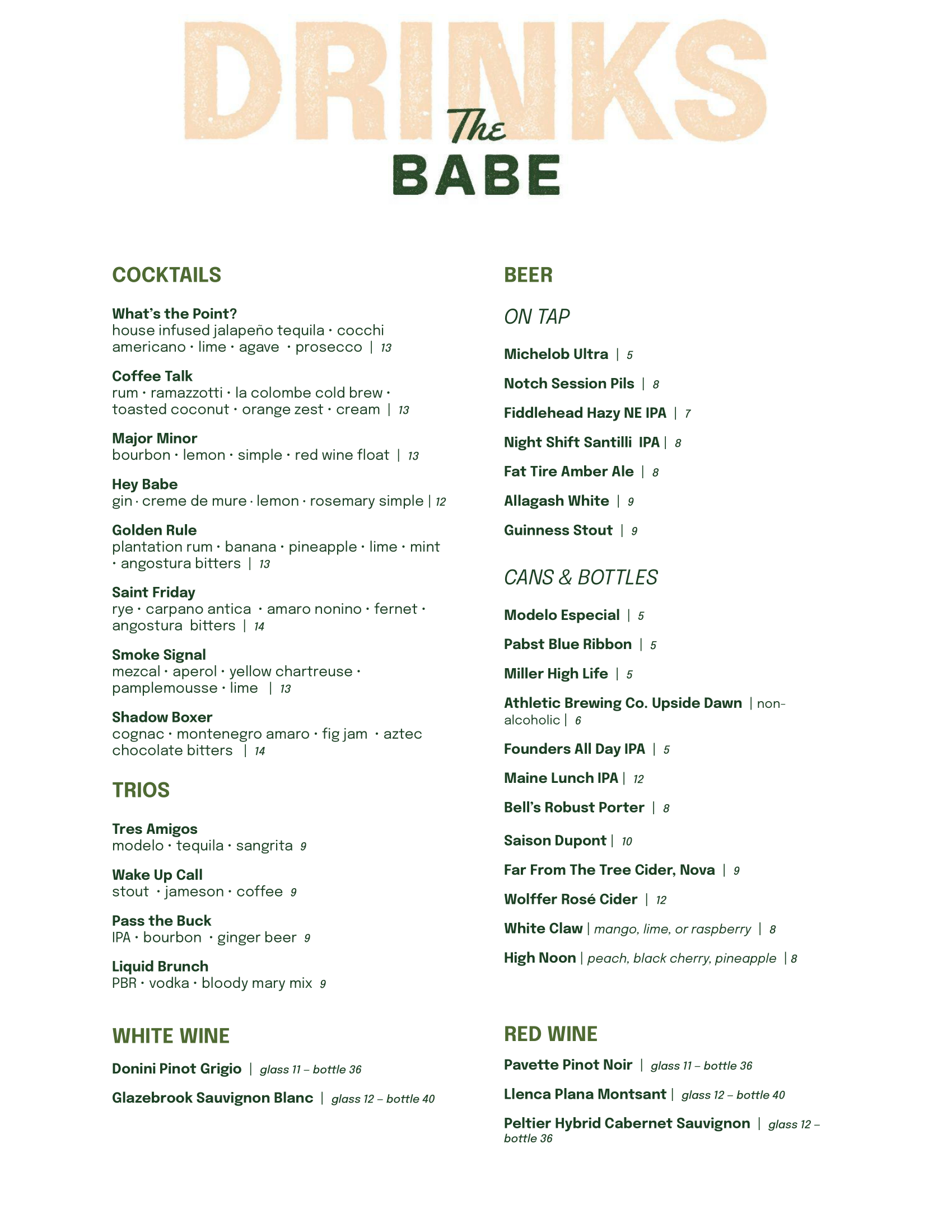 Menu — The Babe Salem