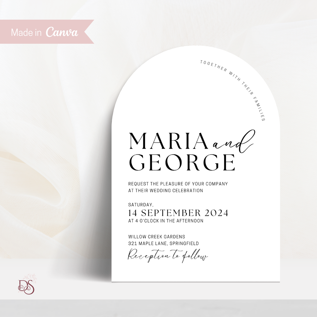 Formal Arch Wedding Invite Template — The Brownstone Design Studio