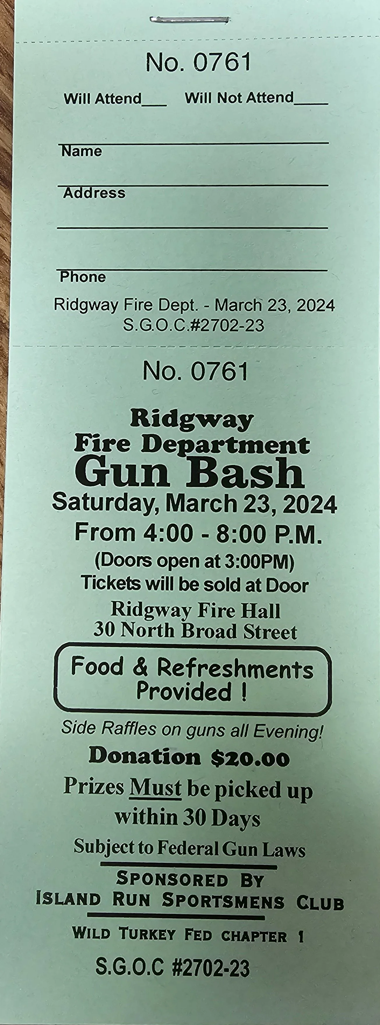 GUN BASH — Ridgway Fire Department, Inc., Ridgway, Pa.
