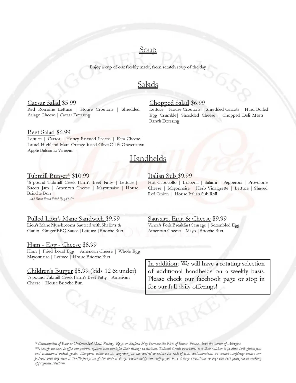 Today's Menu — Tubmill Creek Provisions