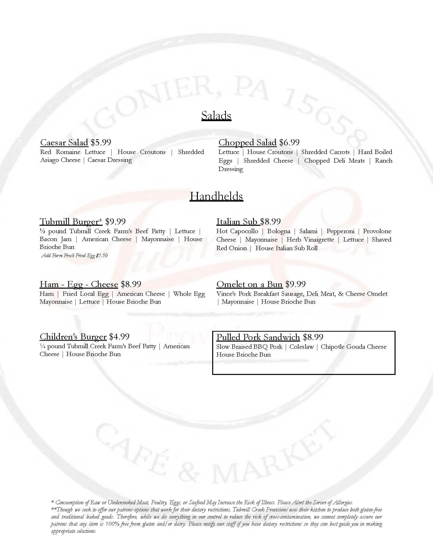 Today's Menu — Tubmill Creek Provisions