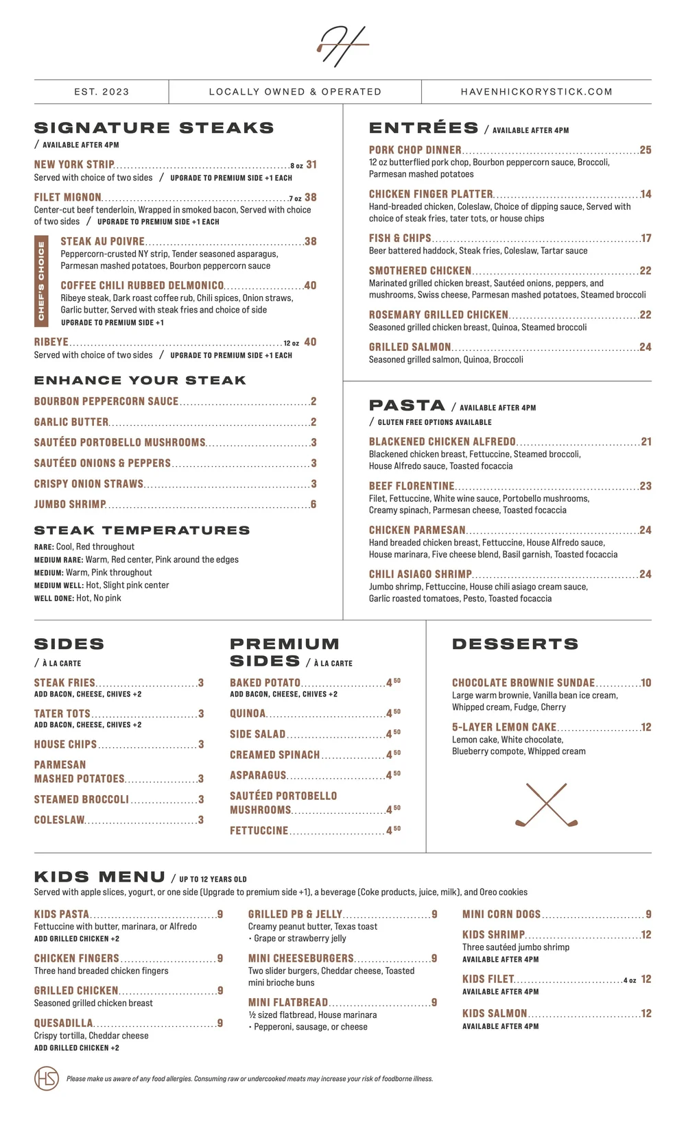 Menu — The Haven @ Hickory Stick