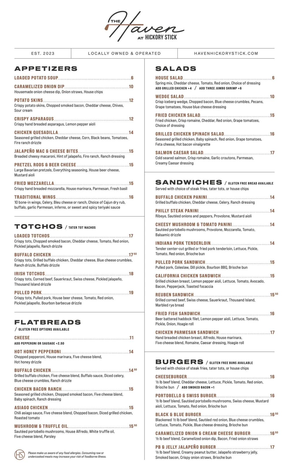 Menu — The Haven @ Hickory Stick