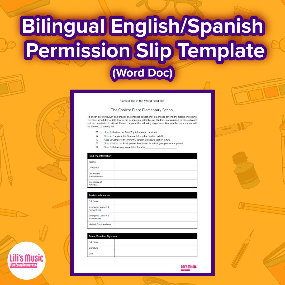 Bilingual (English/ Spanish) Editable Permission Slip Template (Word ...
