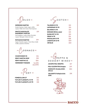 Menu — Bacco Ristorante & Bar