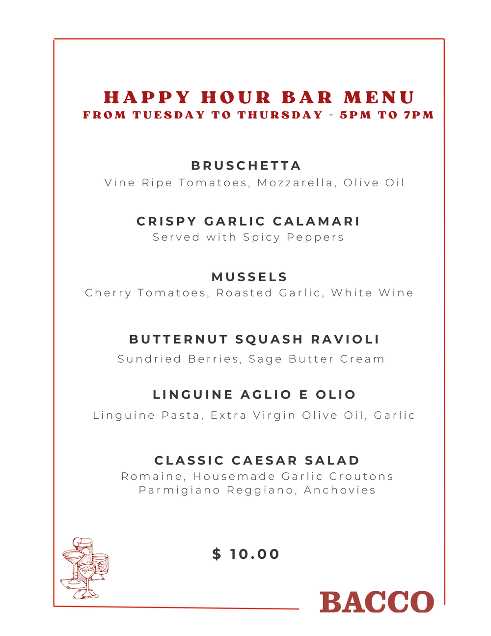 Menu — Bacco Ristorante & Bar