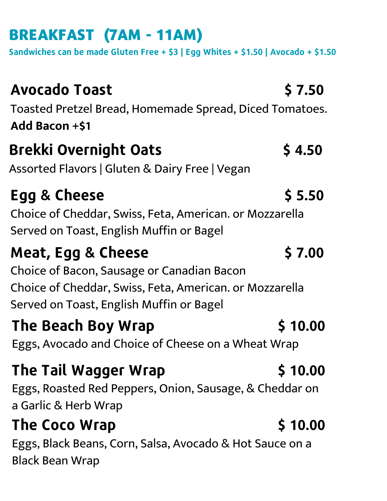 Menu — Rollover Cafe