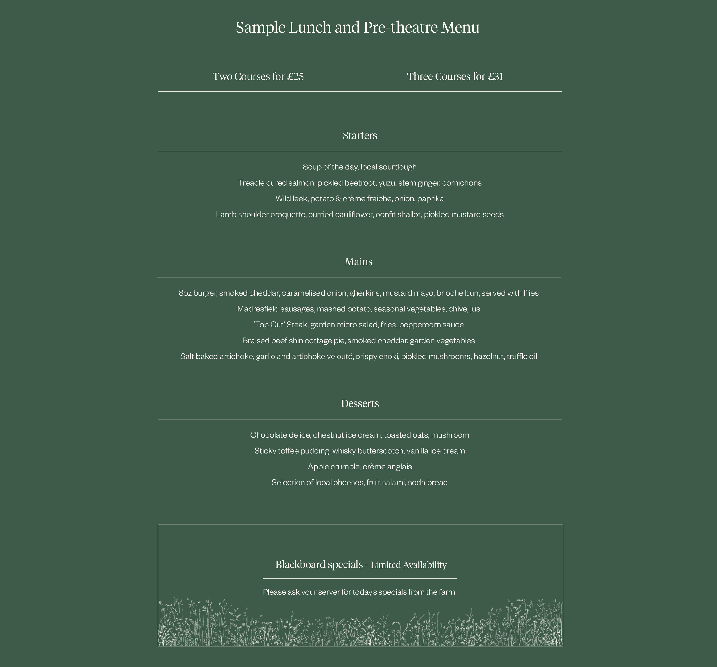 Lunch and Pre-theatre Menu — Madresfield Butchers and Grill