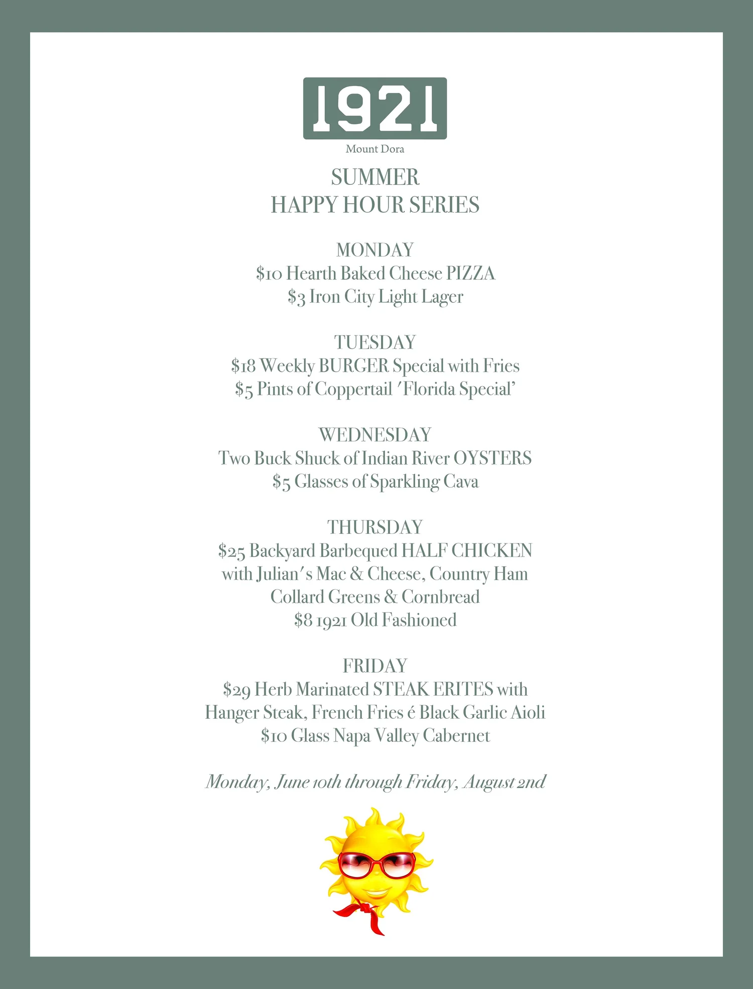 1921 Mount Dora Menus — 1921 Mount Dora