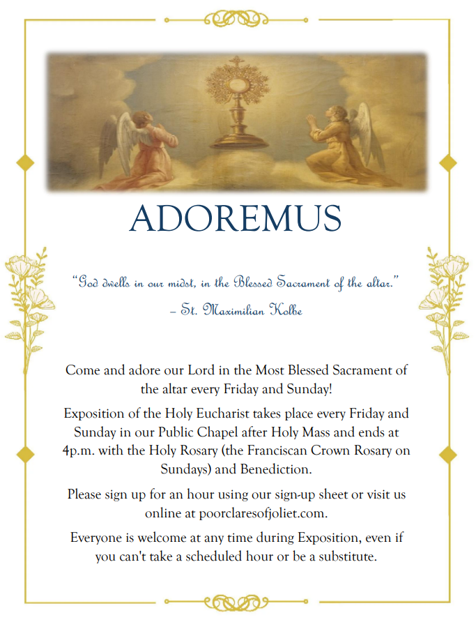 Adoration Schedule and Sign-up — Poor Clares of Joliet