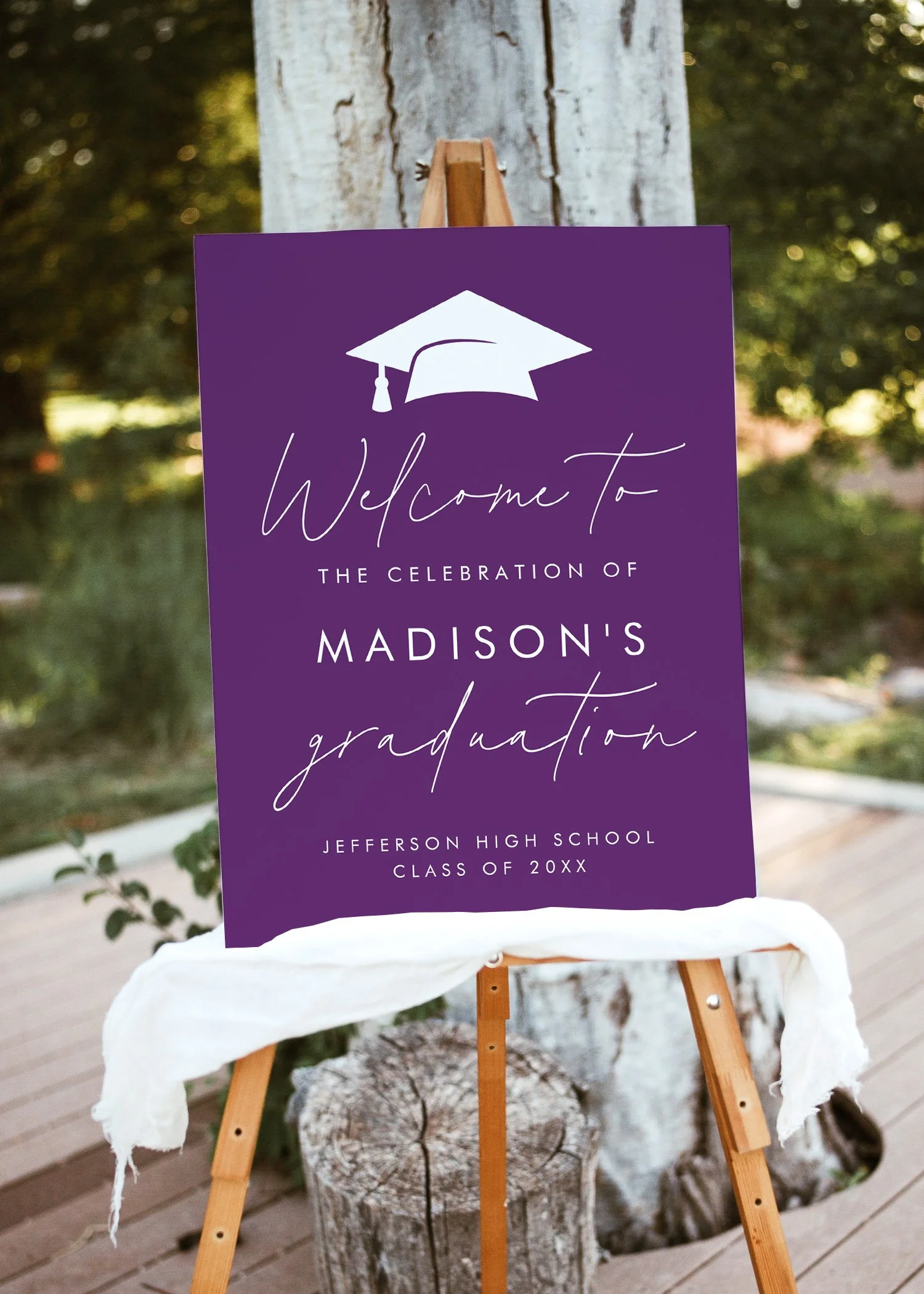 Modern Casual Script Black and White Graduation Party Welcome Sign ...