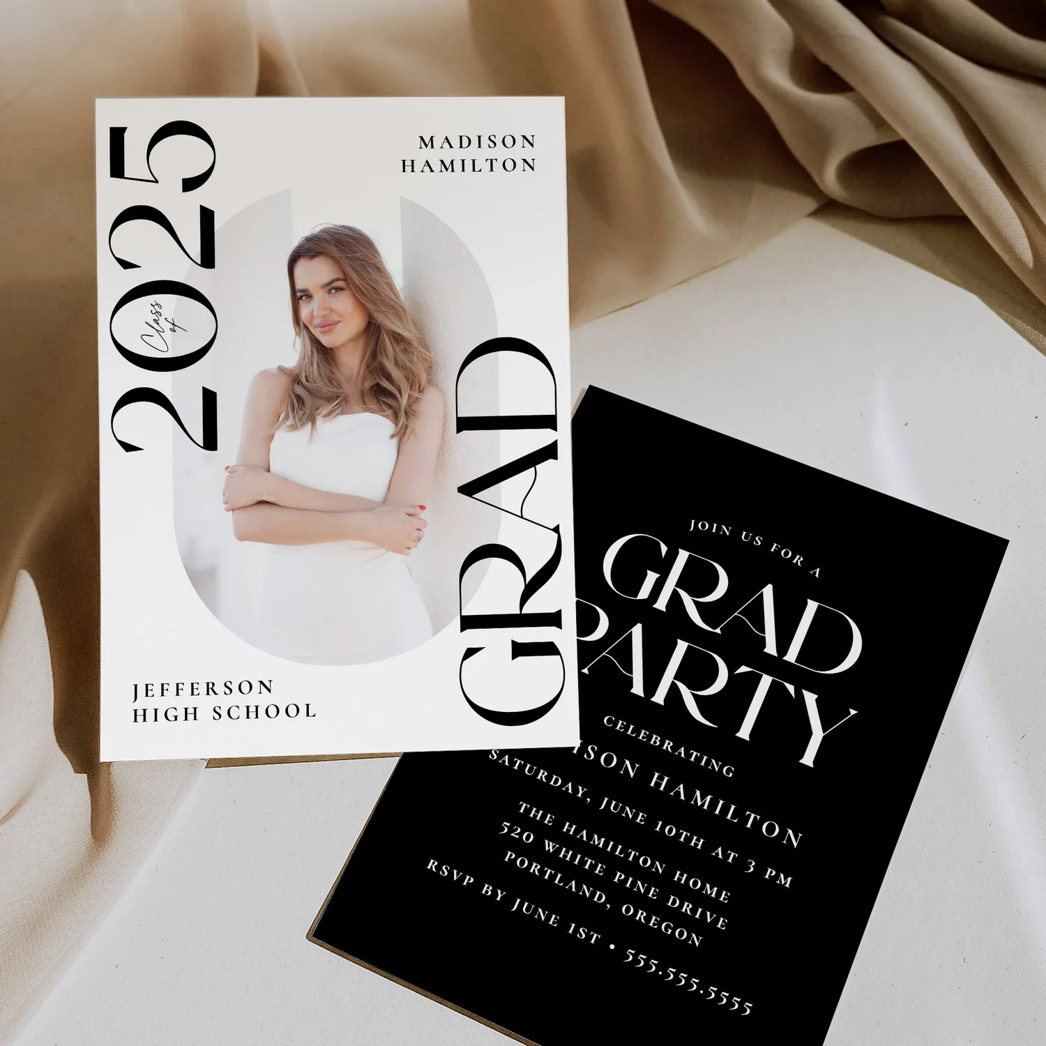 Modern Refined Photo Graduation Party Invitation — Late Bloom Paperie