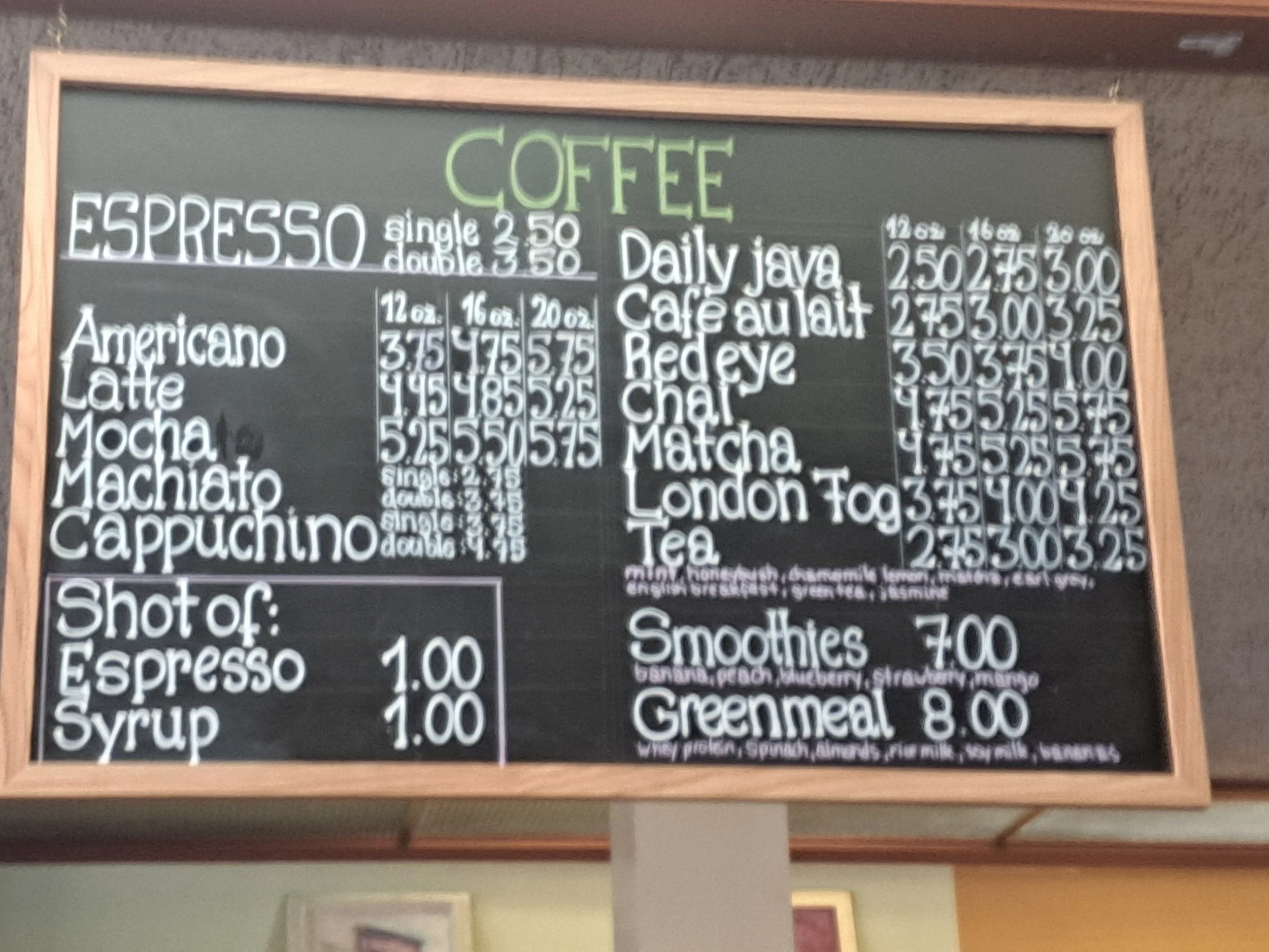 Menu — PG Juice 'n' Java