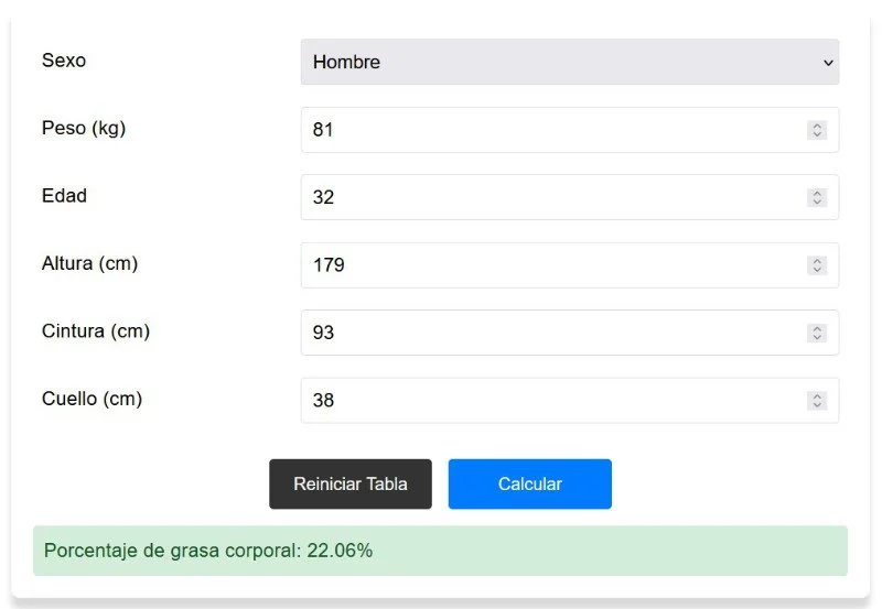 Calculadora Porcentaje de Grasa Corporal - Fitness Noticias