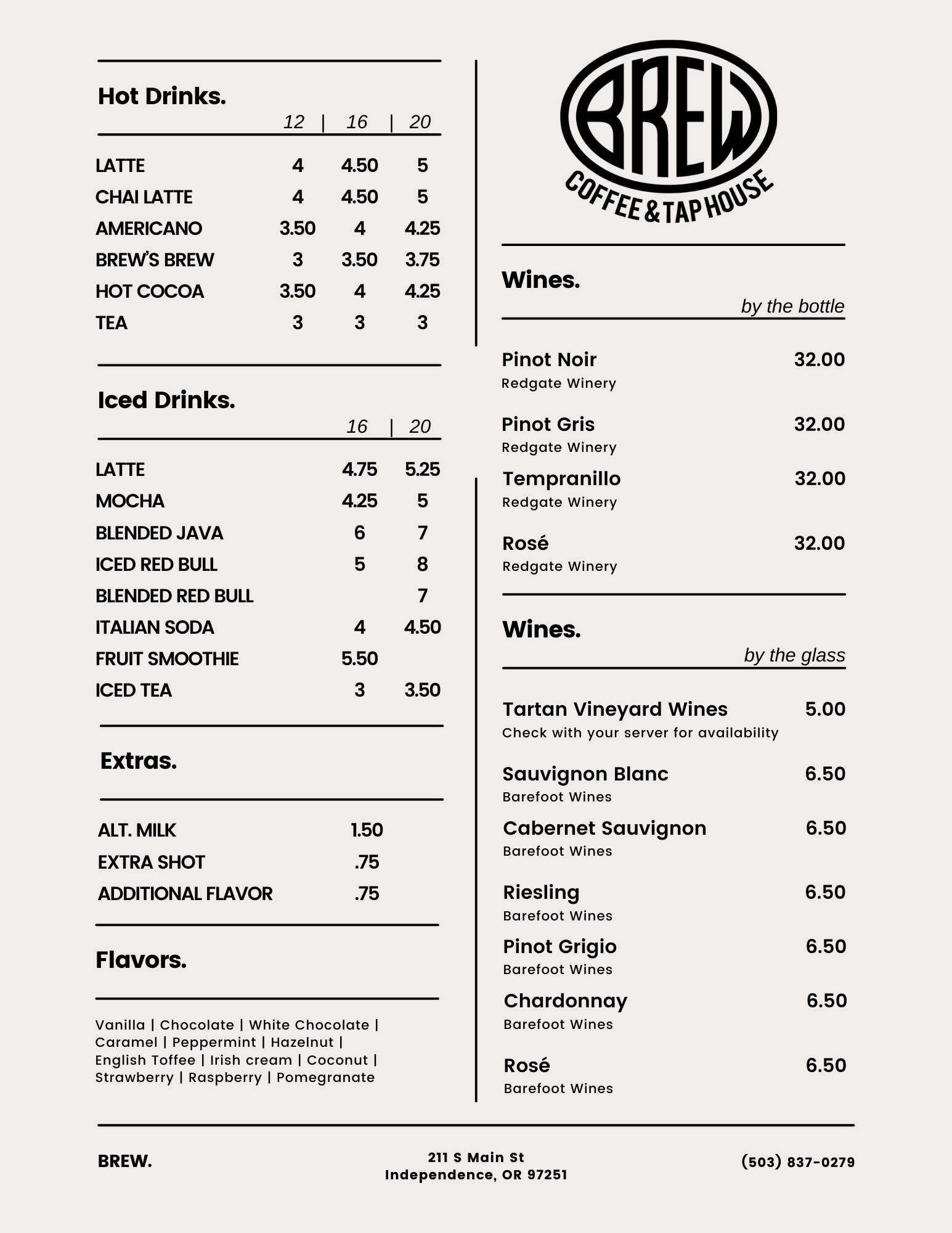 Menu — Brew coffee & Tap House