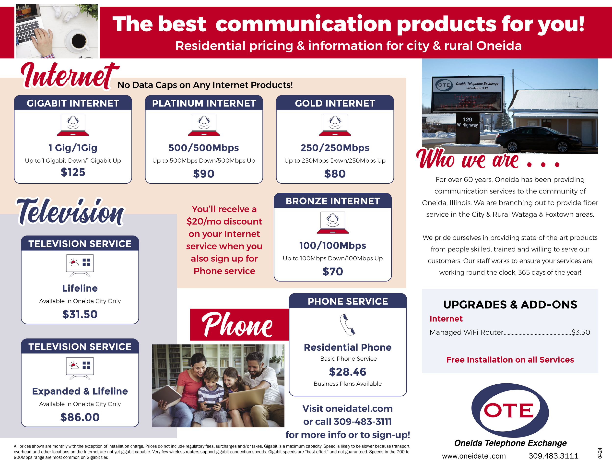 Pricing & Plans — Oneida Tel