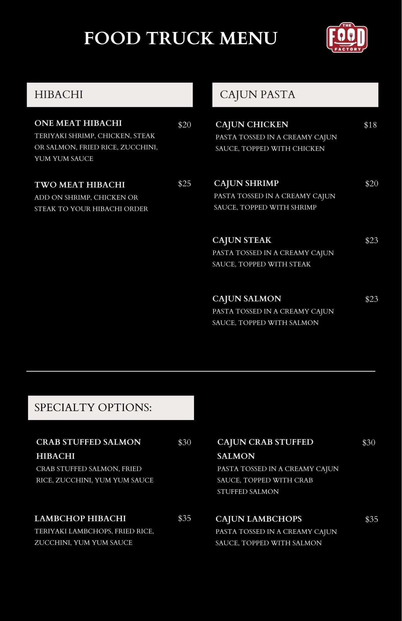 The Food Factory | Menu