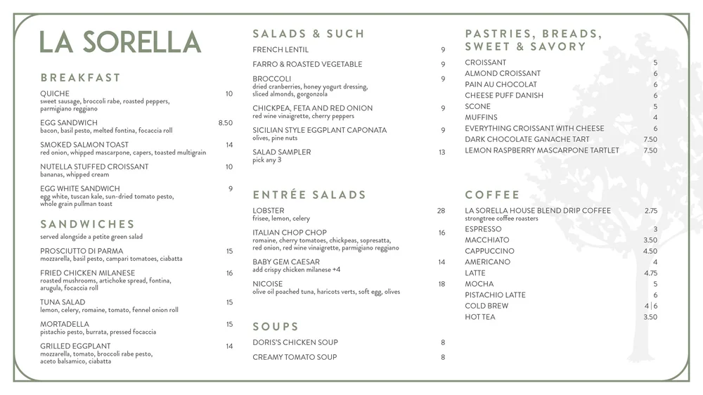 Menu — La Sorella