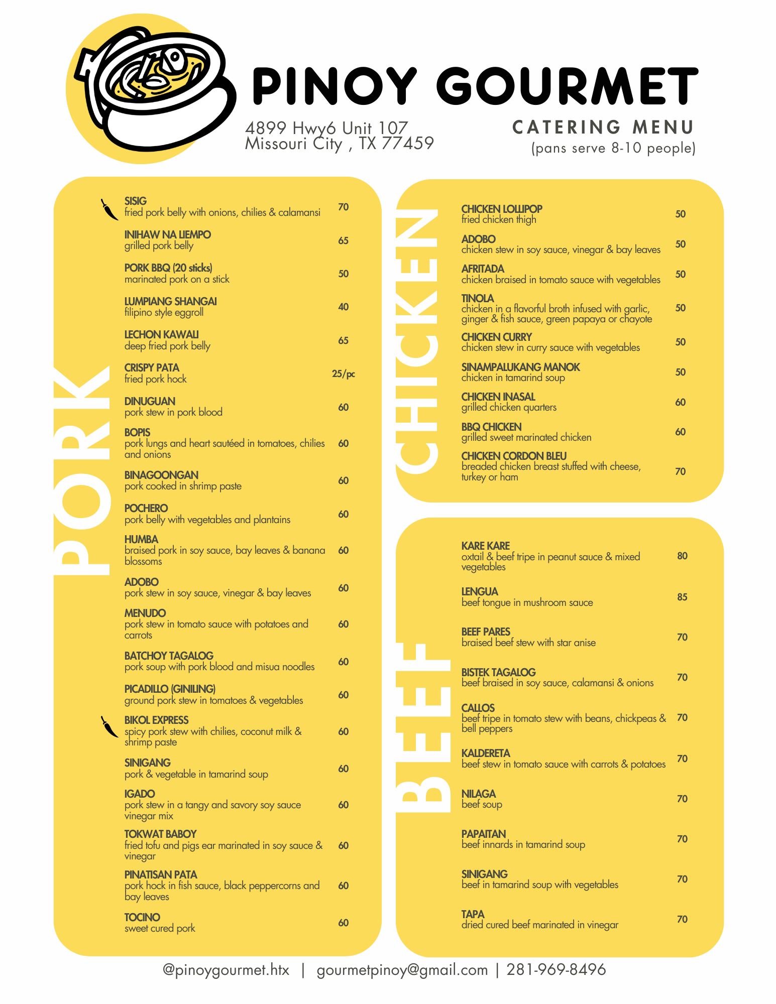 Catering Menu — Pinoy Gourmet
