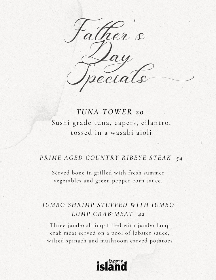 SPECIAL MENUS - fagers island ocean city — fagers island