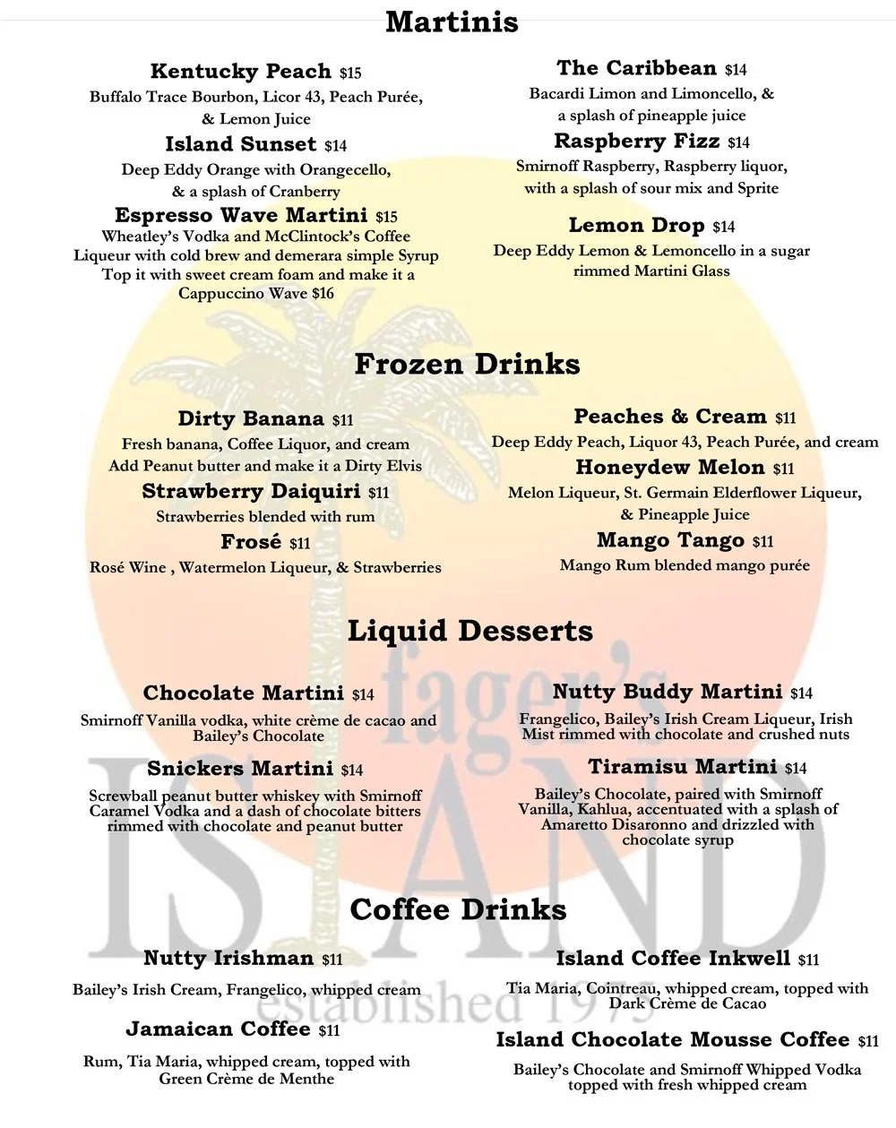 MENU - COCKTAILS — fagers island