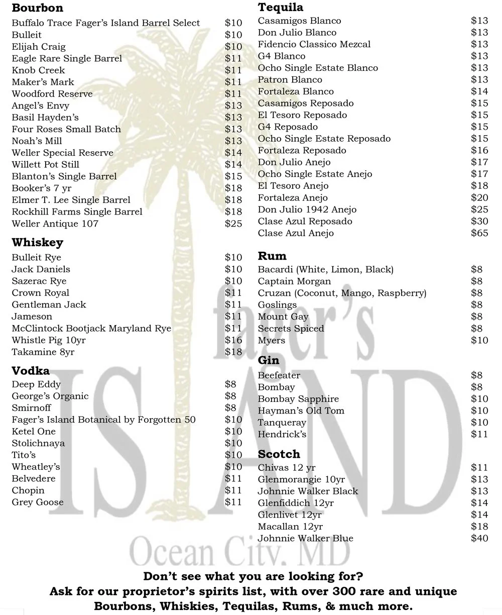 MENU - COCKTAILS — fagers island