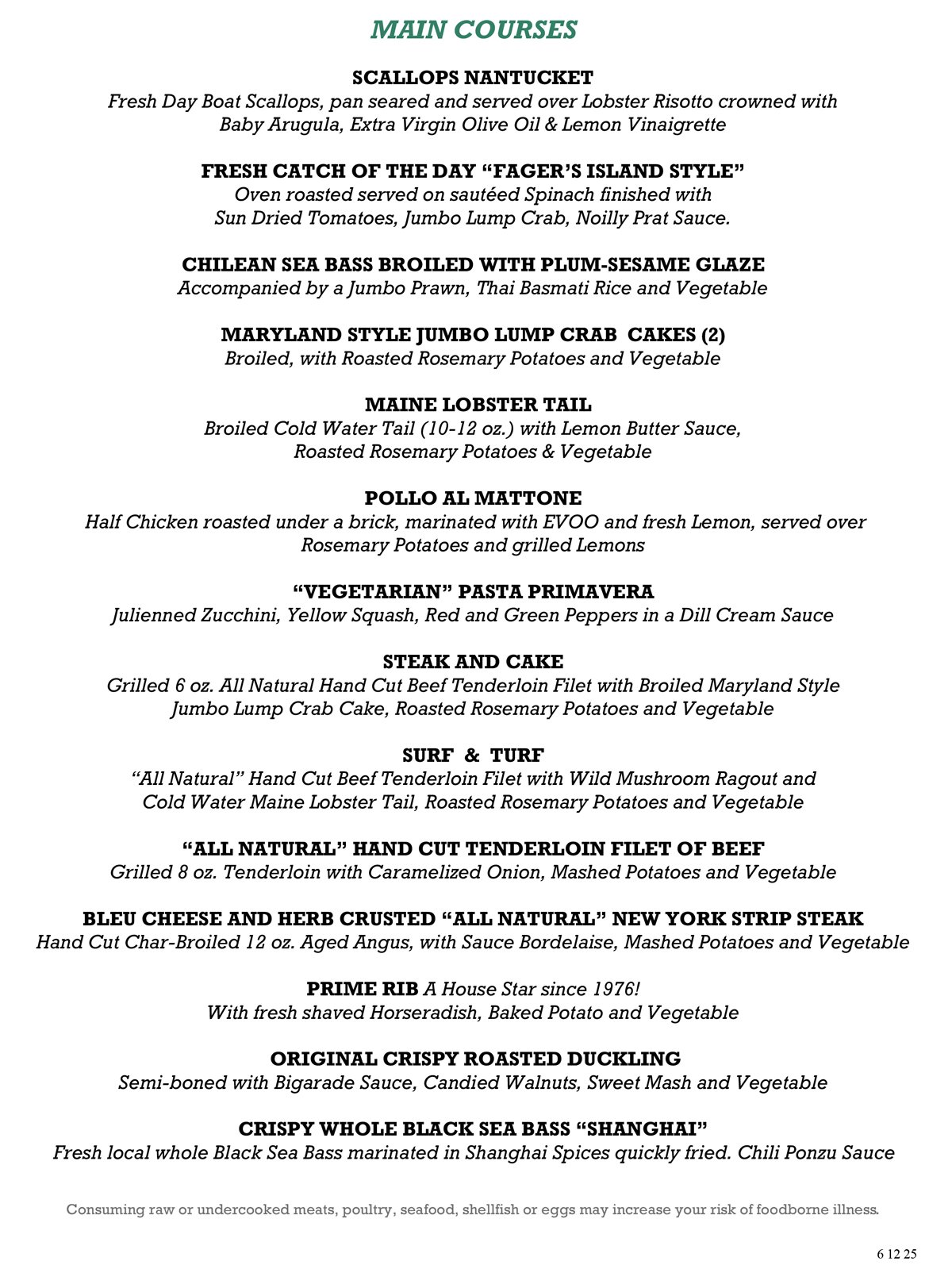 FINE DINING MENU - fagers island ocean city — fagers island