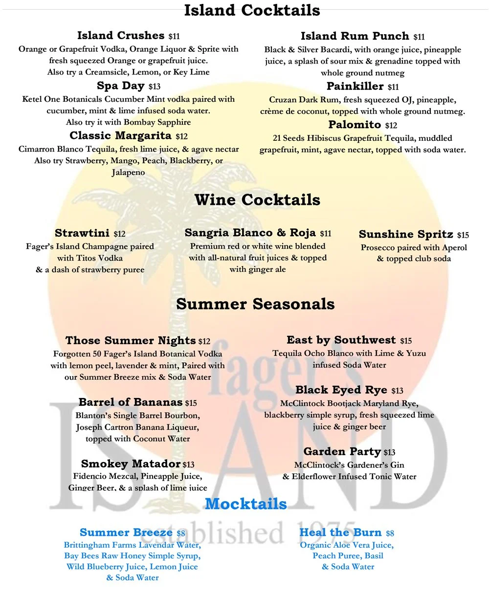 MENU - COCKTAILS — fagers island