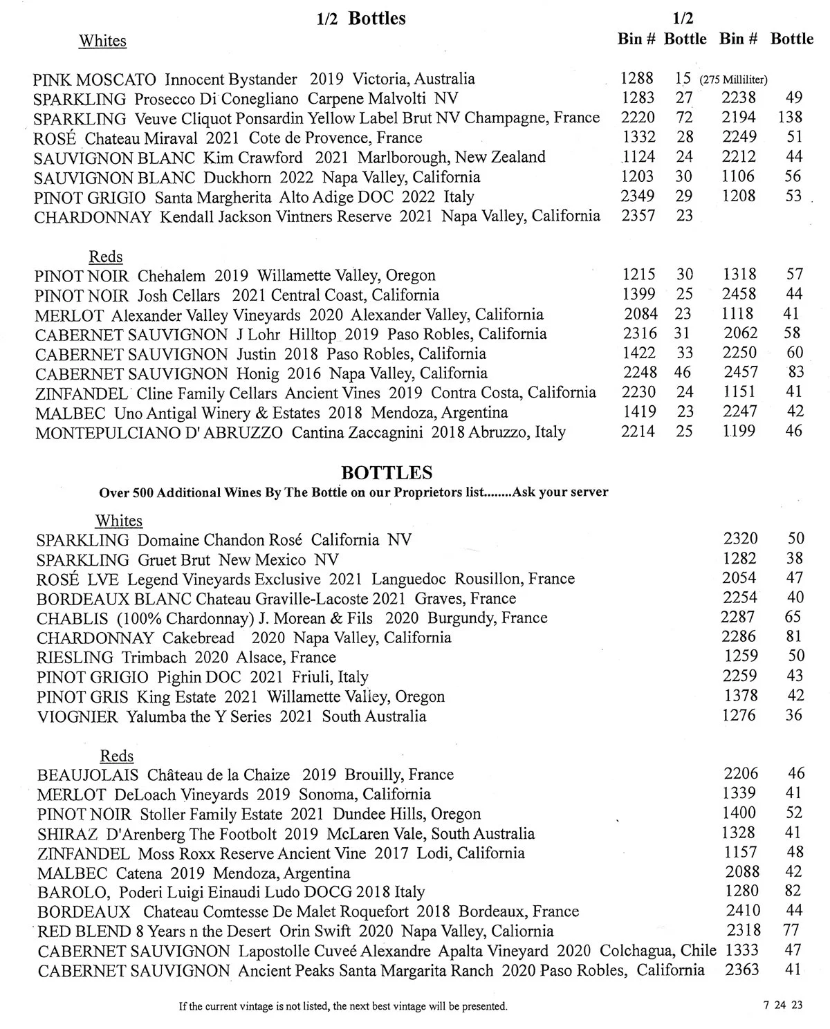 MENU - WINE — fagers island