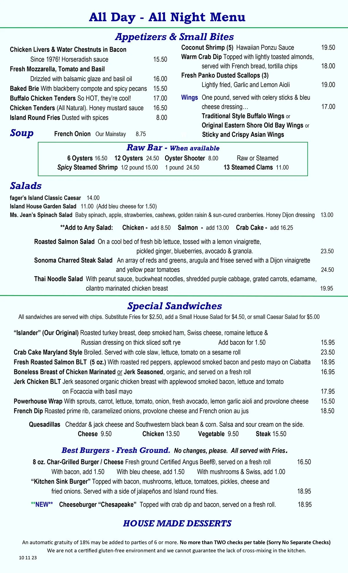 LITE FARE MENU - fagers island ocean city — fagers island
