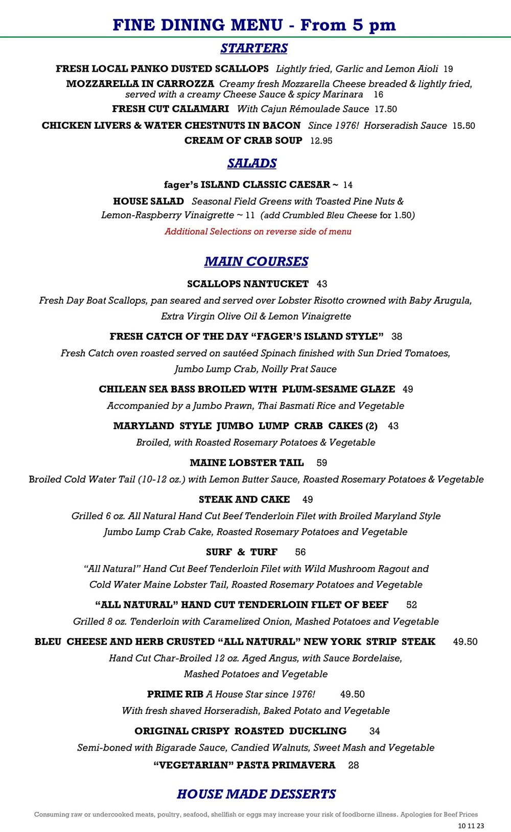 LITE FARE MENU - fagers island ocean city — fagers island