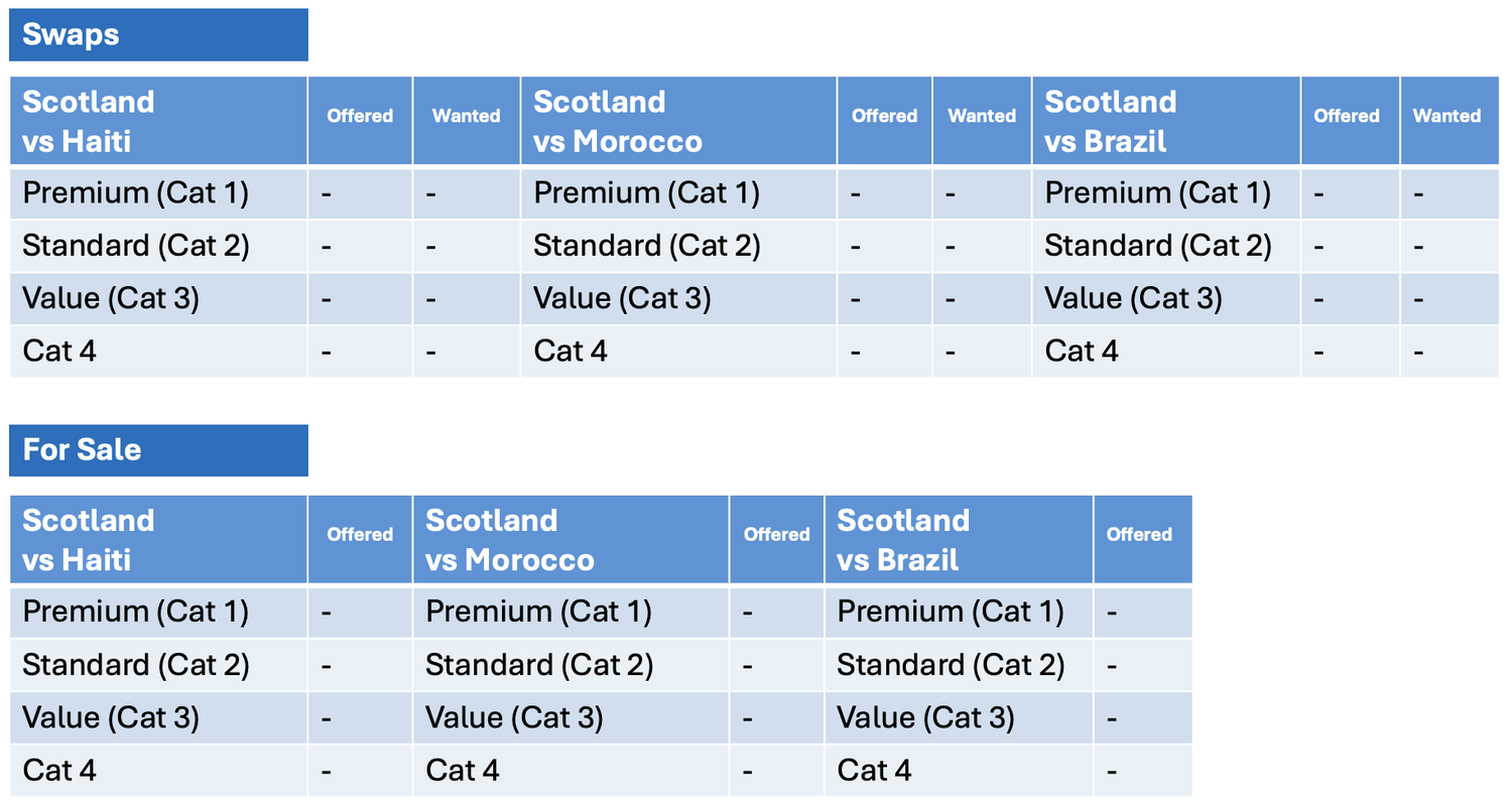 Scotland World Cup '26 ticket swaps and sales! No Fees or Commission