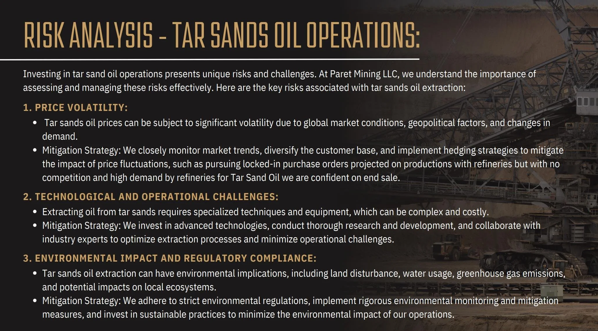 Oil & Gas Exploration & Production — Paret Mining