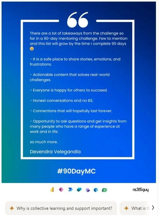 90-day mentoring challenge - Devendra Velegandla — nz365guy