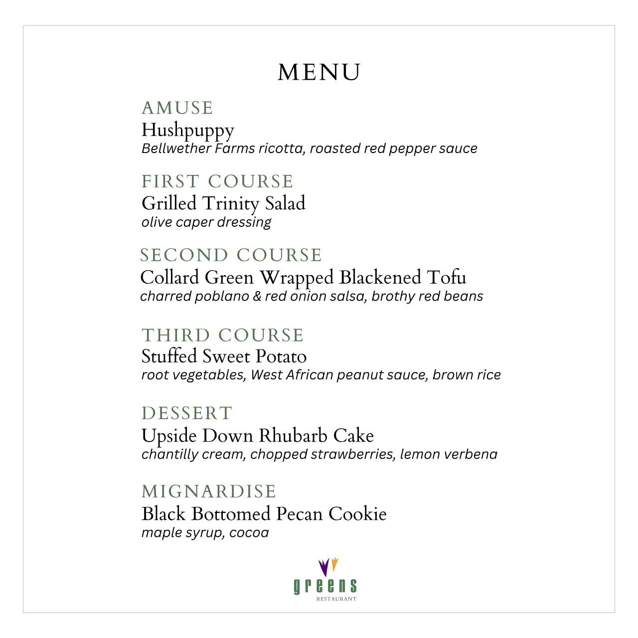 Greens Restaurant Website